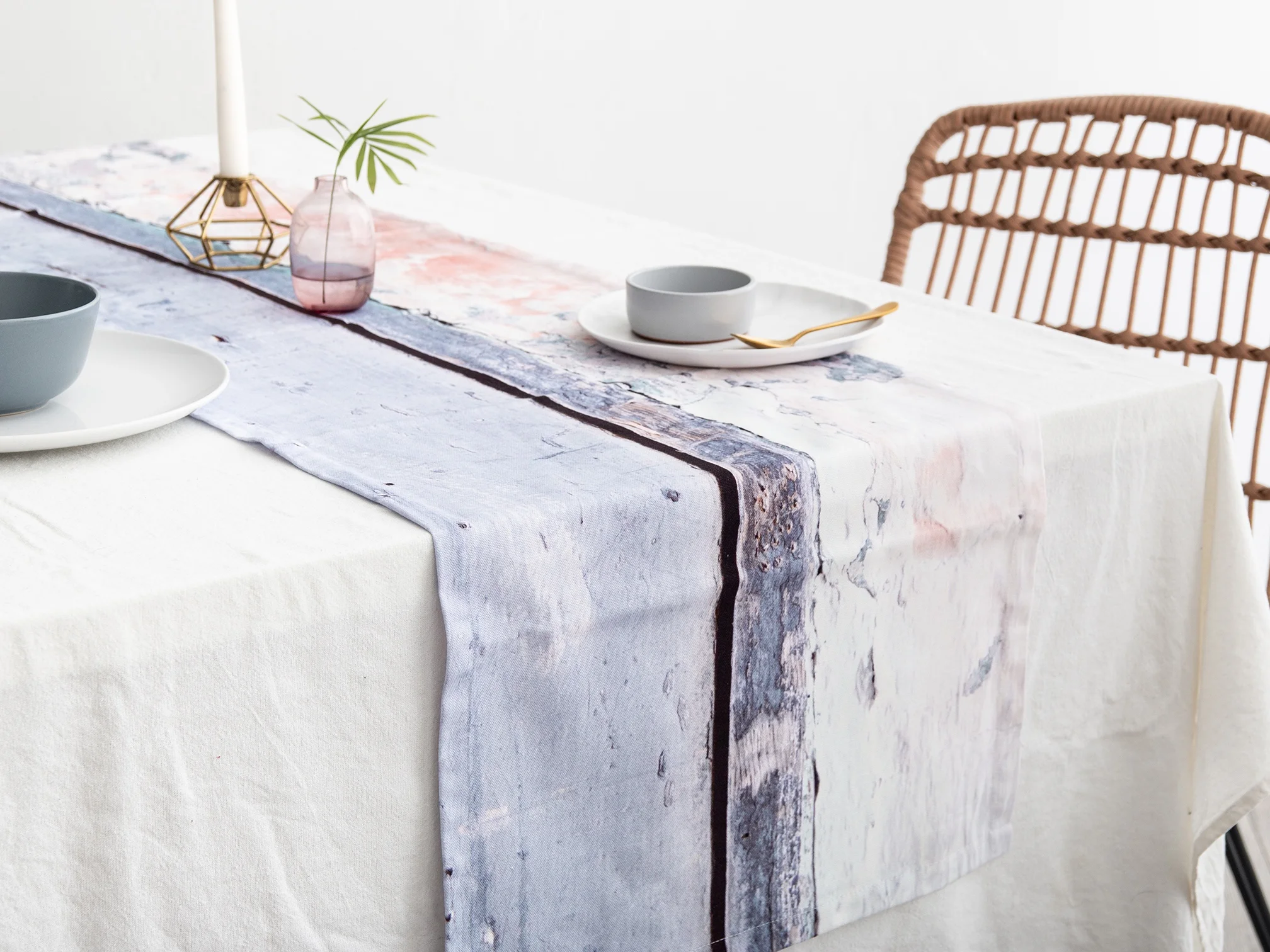 RUTH HOLLY — Pink and Blue, Abstract Textured Cotton Table Runner