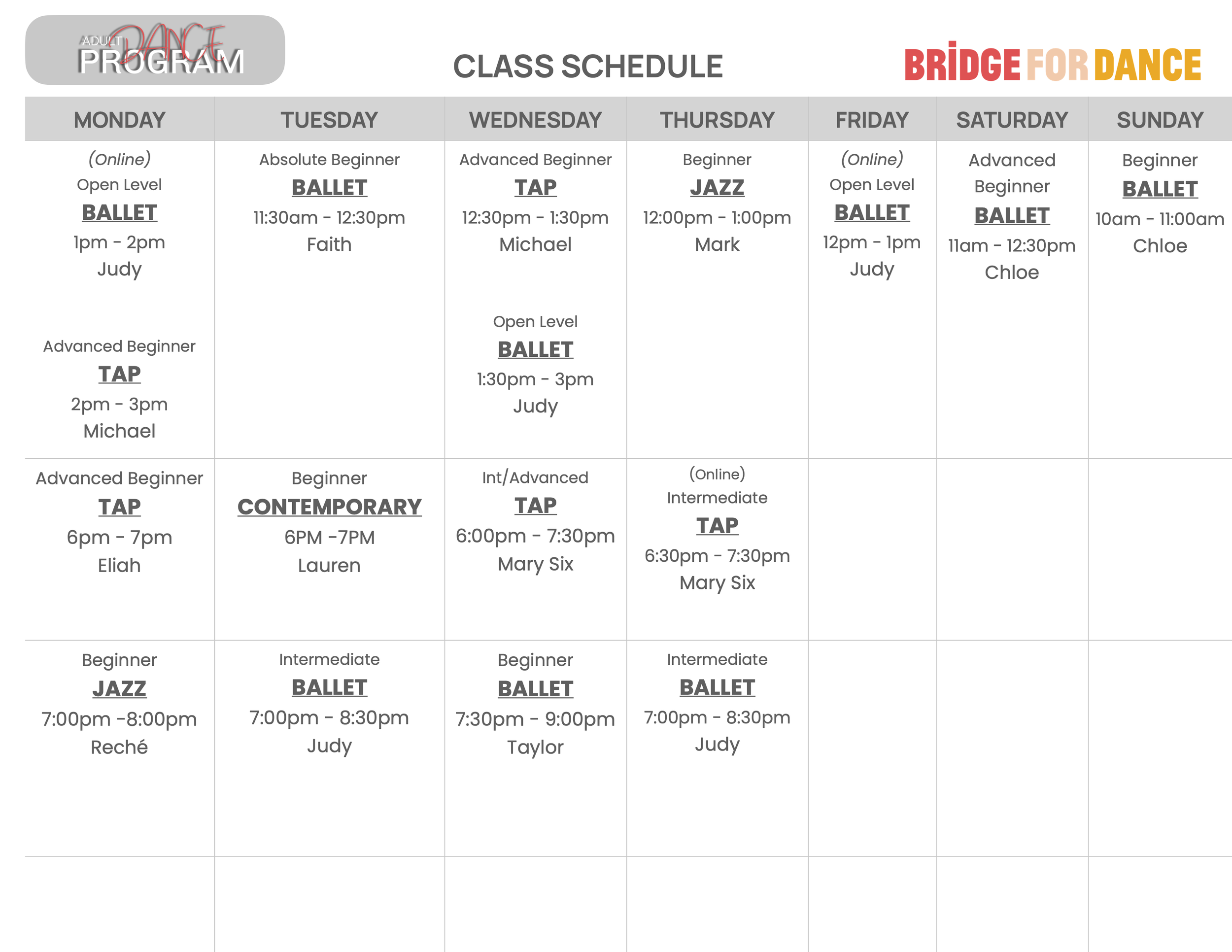 Bridge for Dance | Adult Dance Program