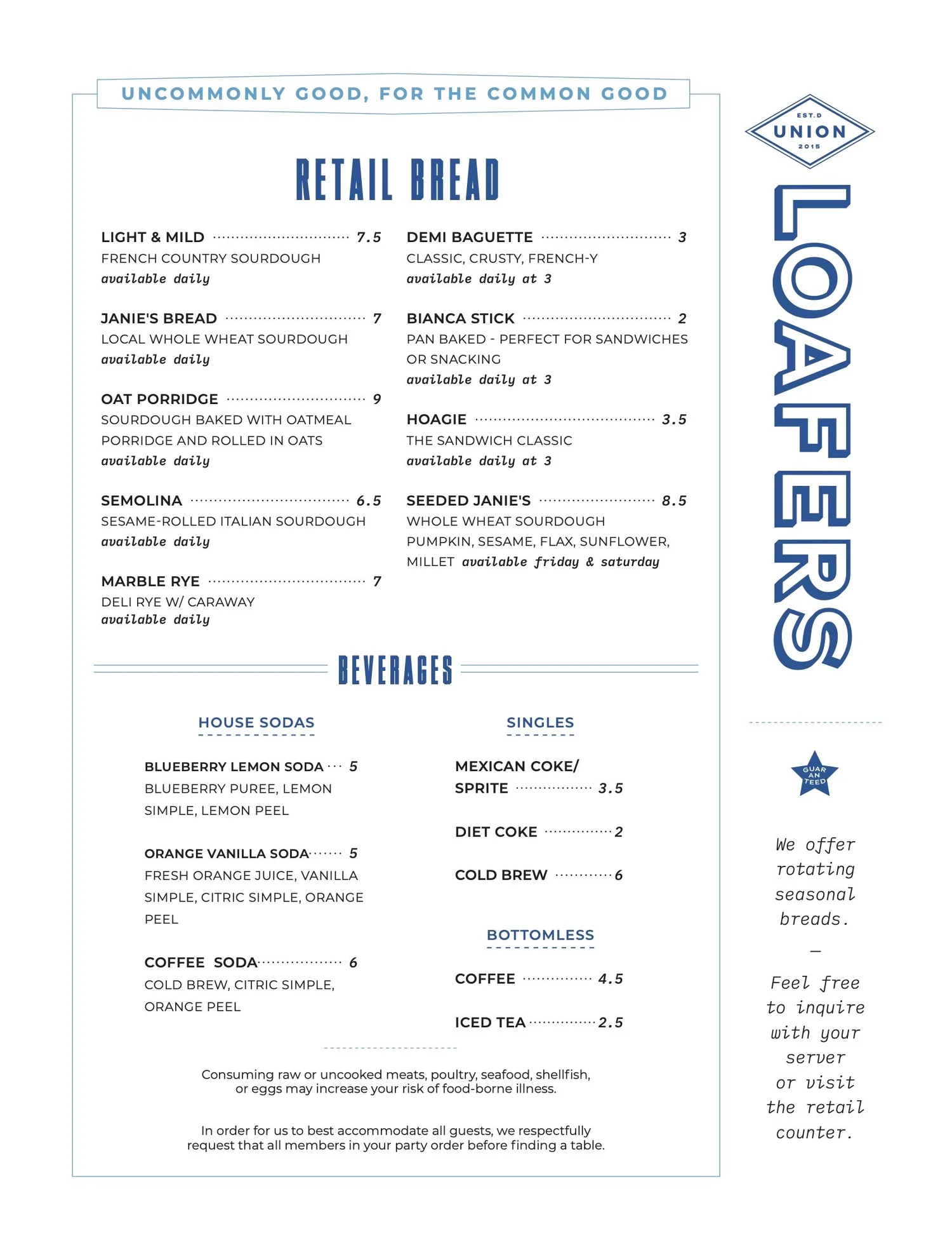 Menus — Union Loafers