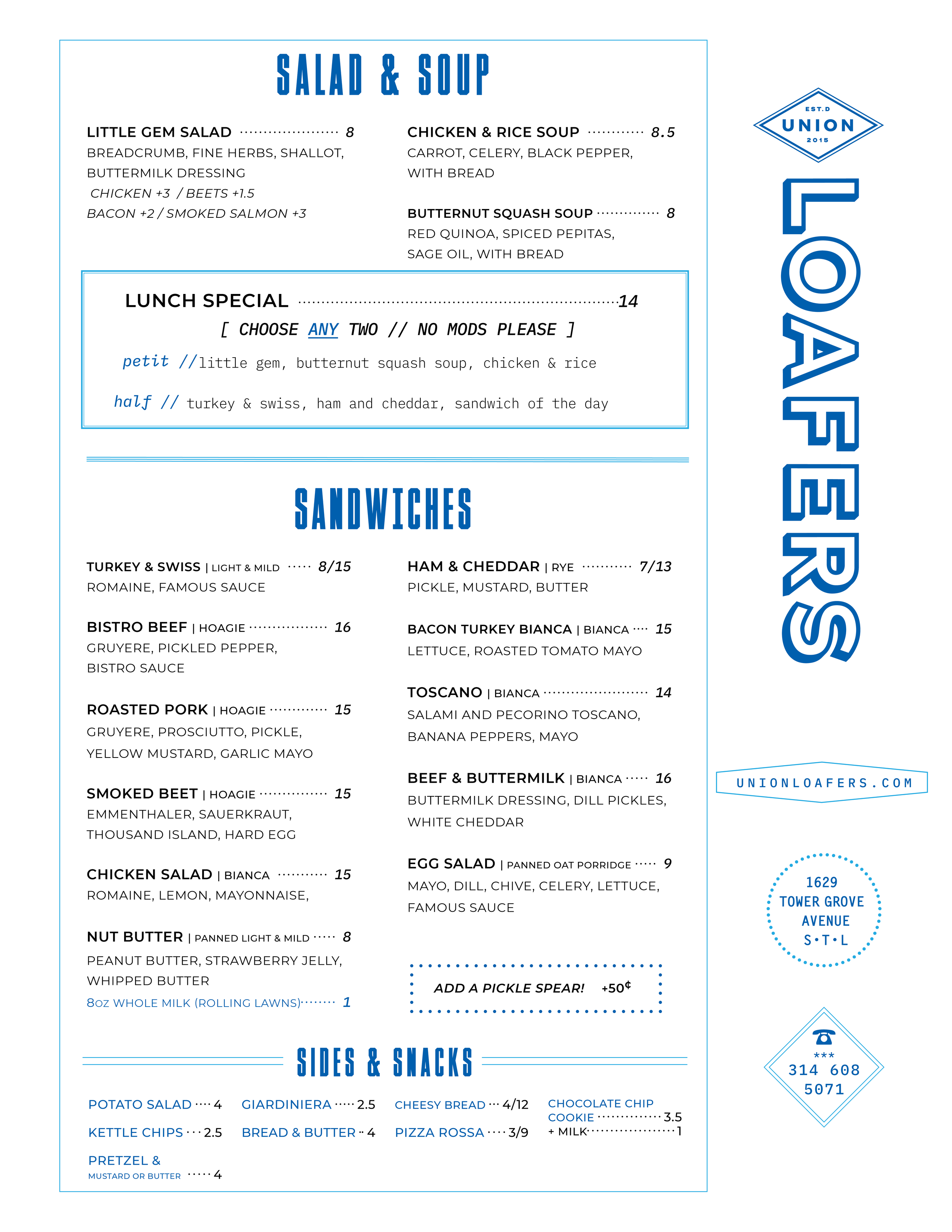 Menus — Union Loafers