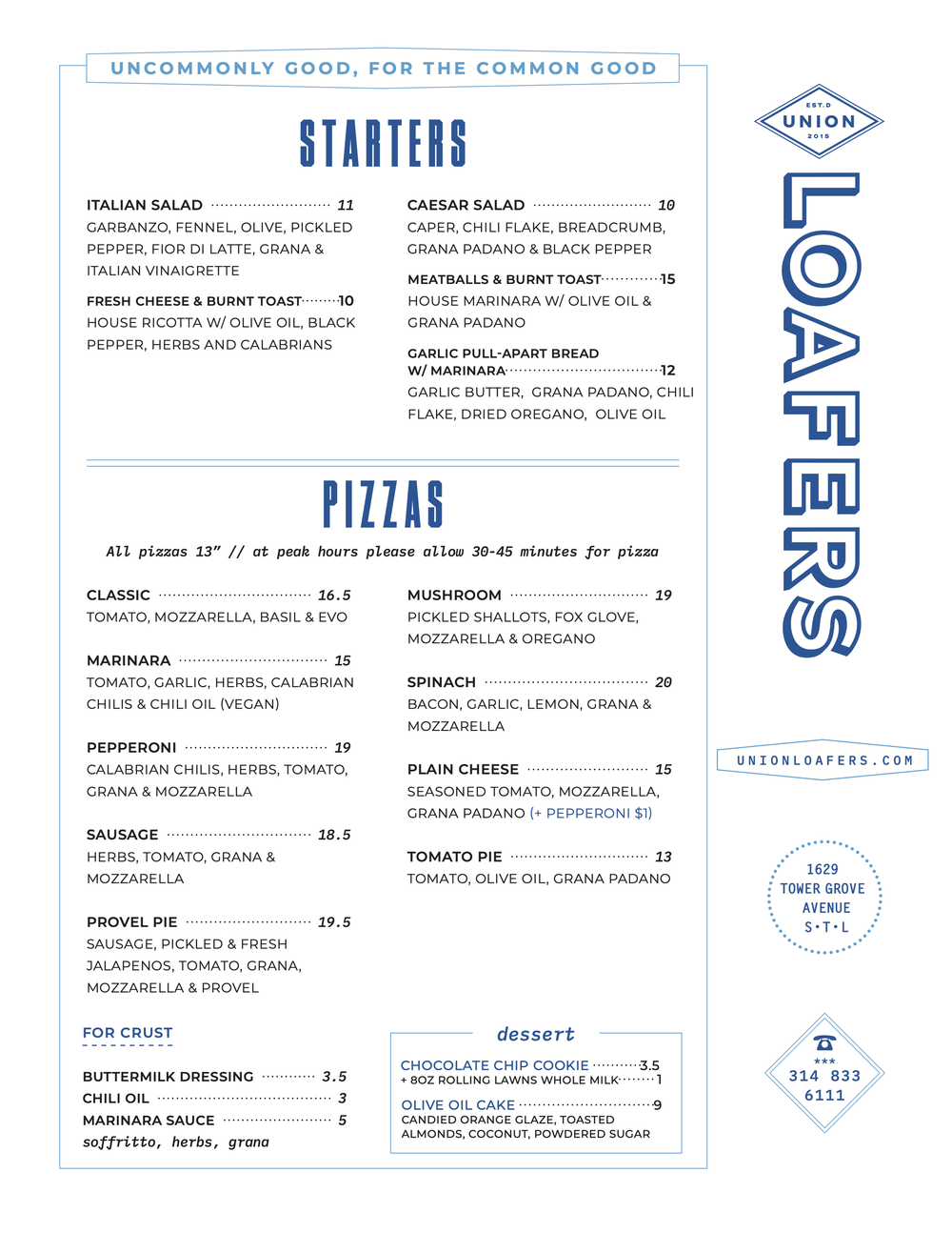 Menus — Union Loafers