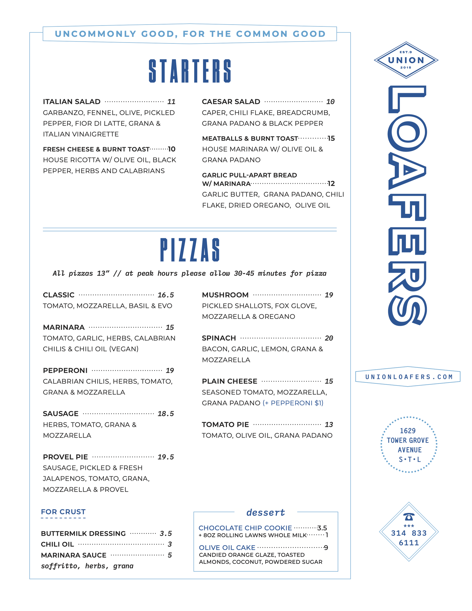 Menus — Union Loafers