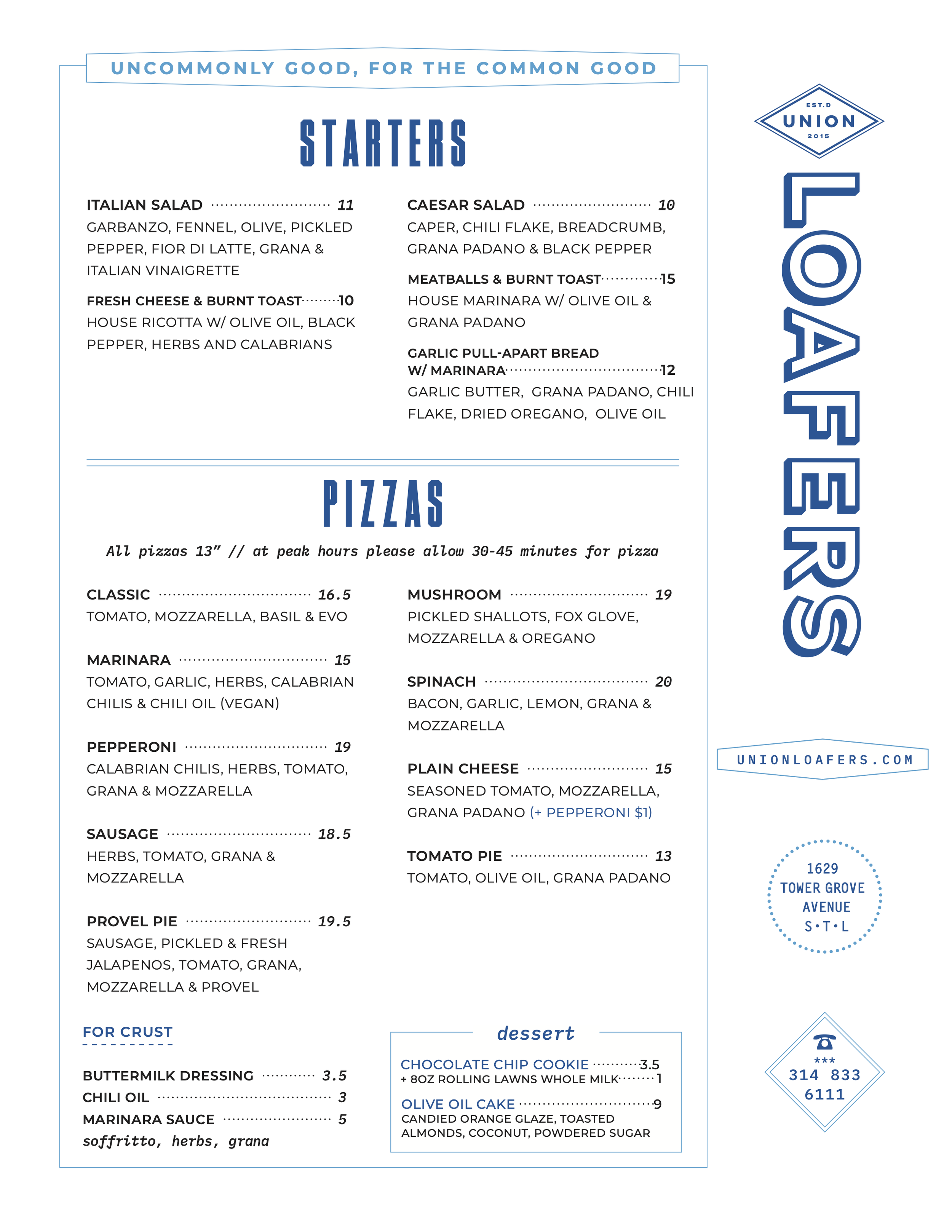 Menus — Union Loafers