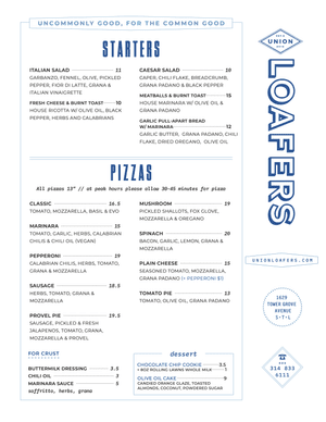 Menus — Union Loafers