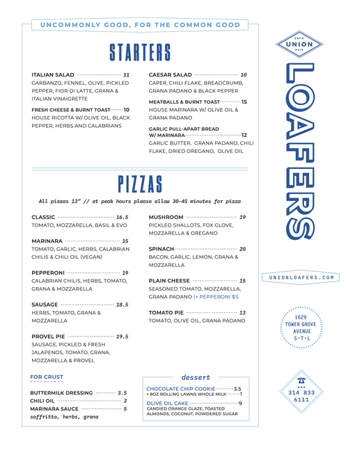 Menus — Union Loafers