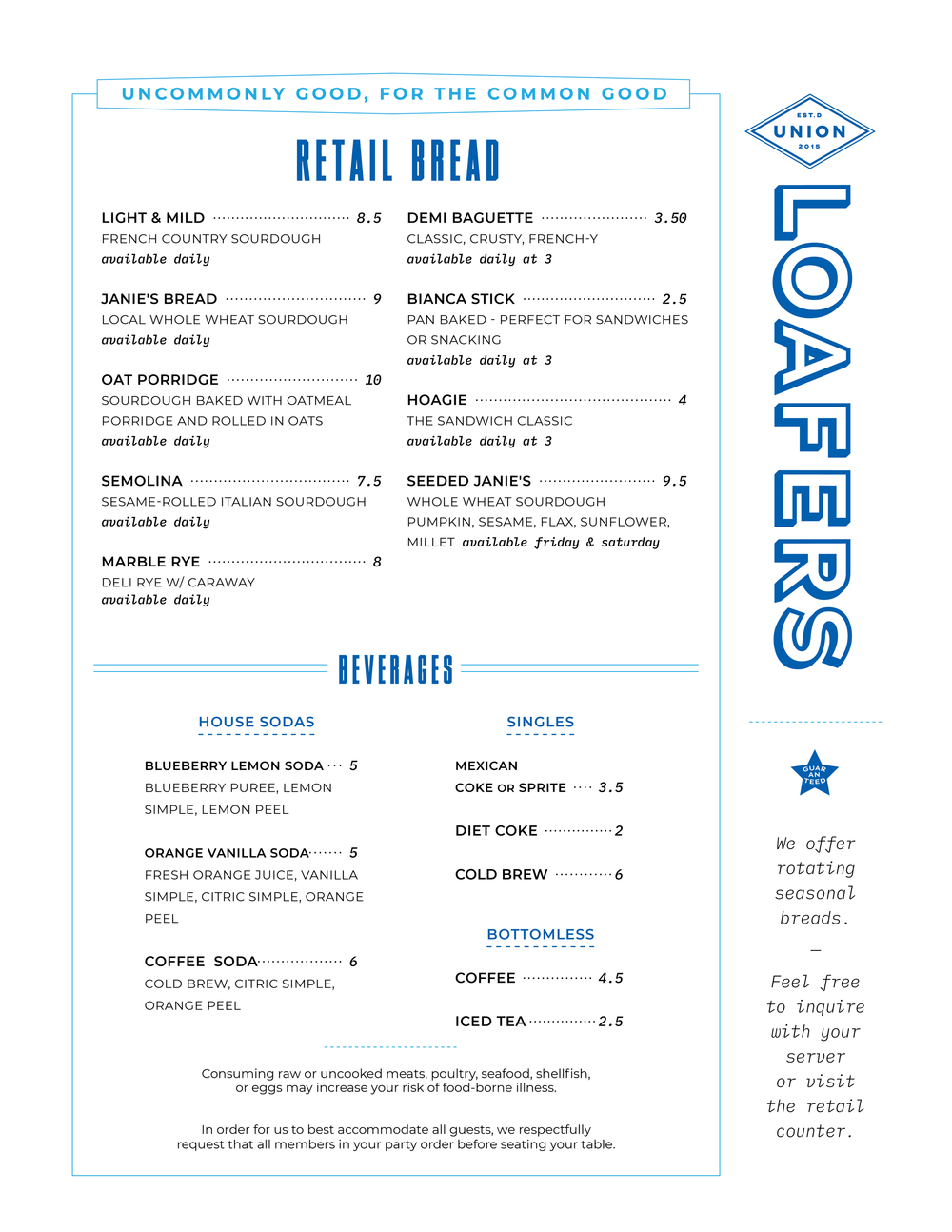 Menus — Union Loafers