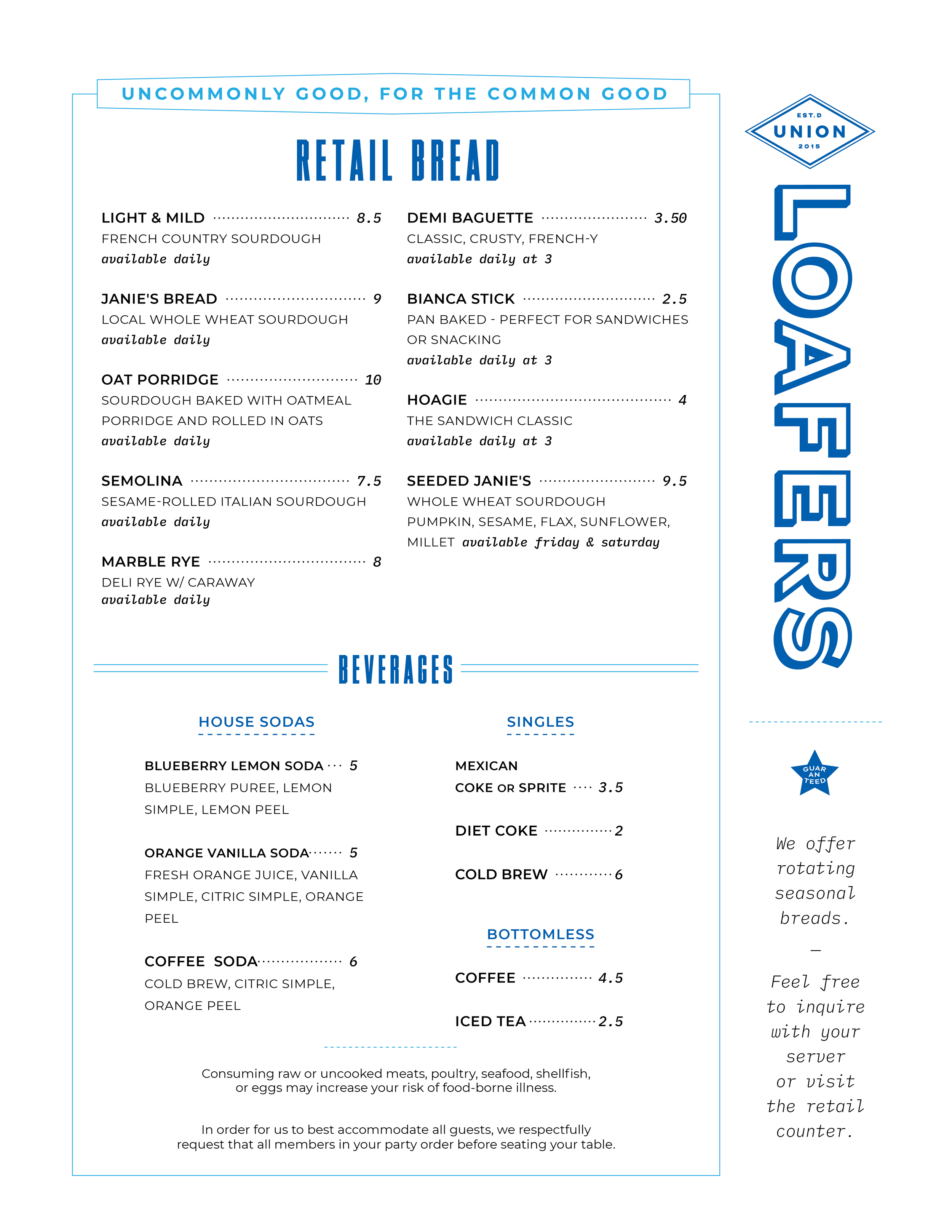Menus — Union Loafers