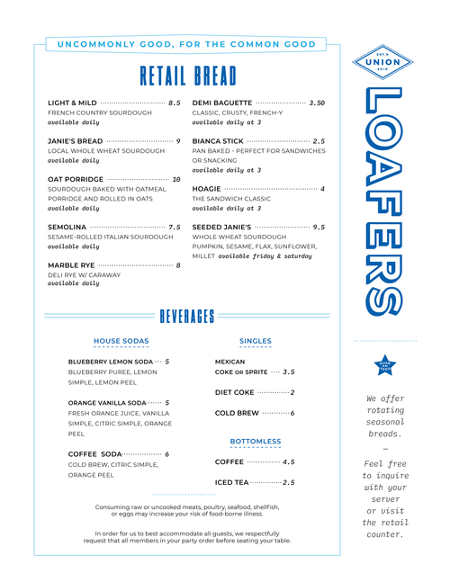 Menus — Union Loafers