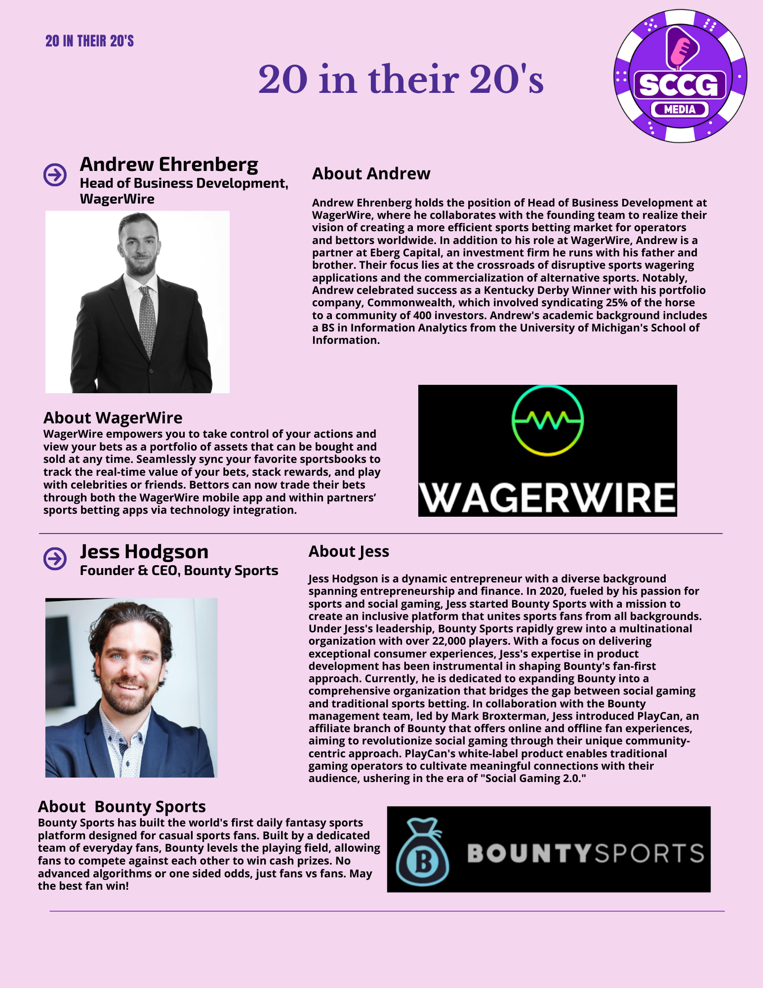 SCCG Announces Winners of the Gambling Industry's "20 in their 20's ...