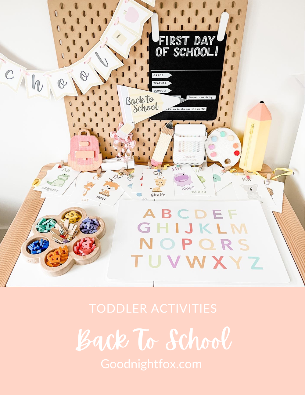 Goodnight Fox - Back to school sensory setup and letter practice