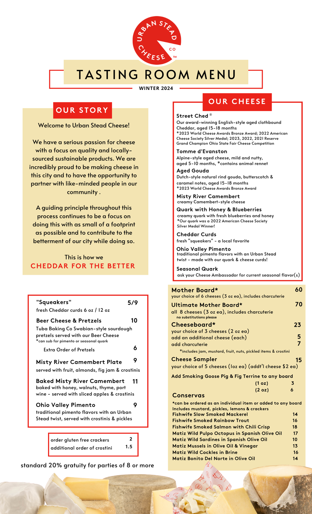 Cheese & Wine Tasting Menu | Urban Stead Tasting Room