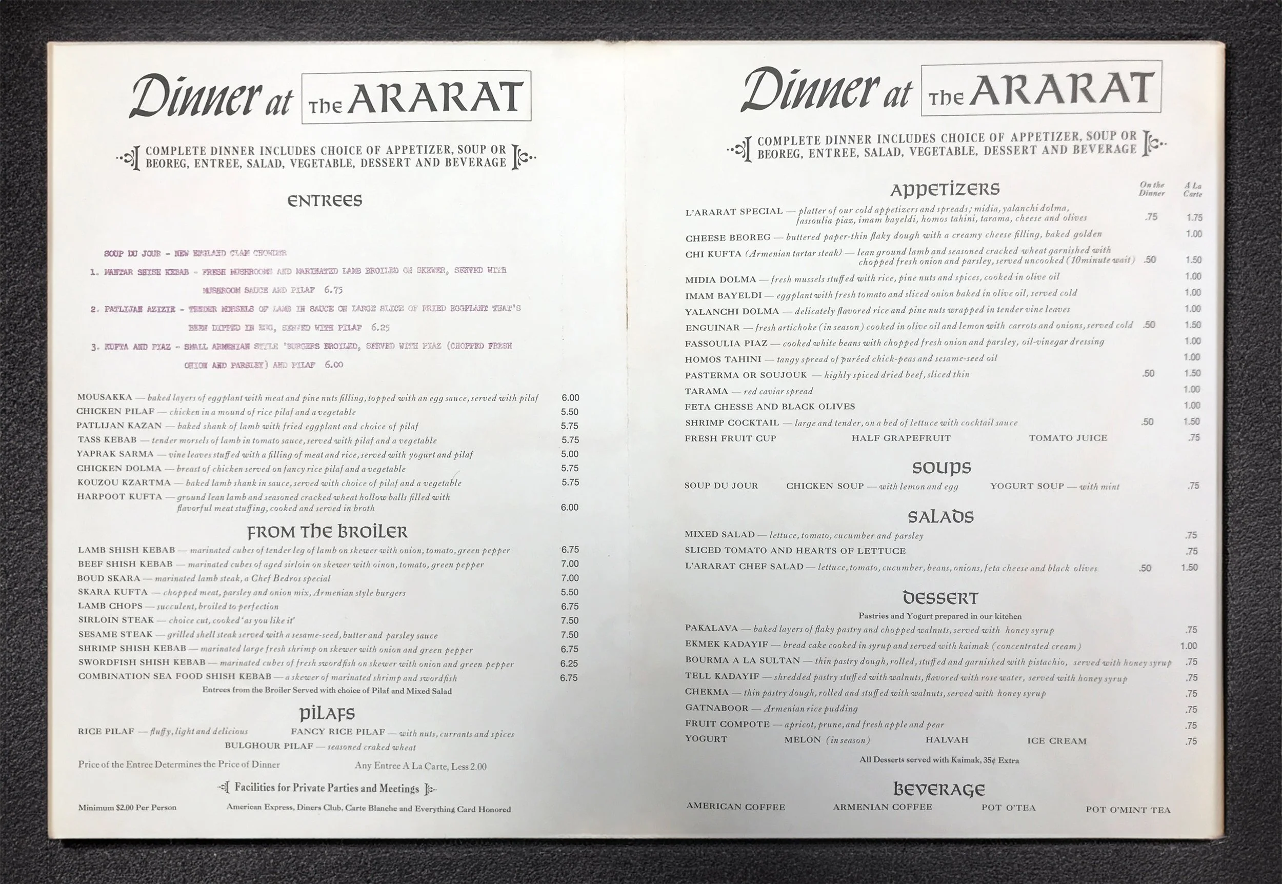 The Ararat Menu — Armenian Museum of America