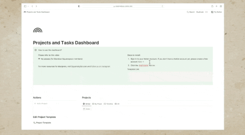 Notion Project Tracker and Designer Portral — Squarestylist