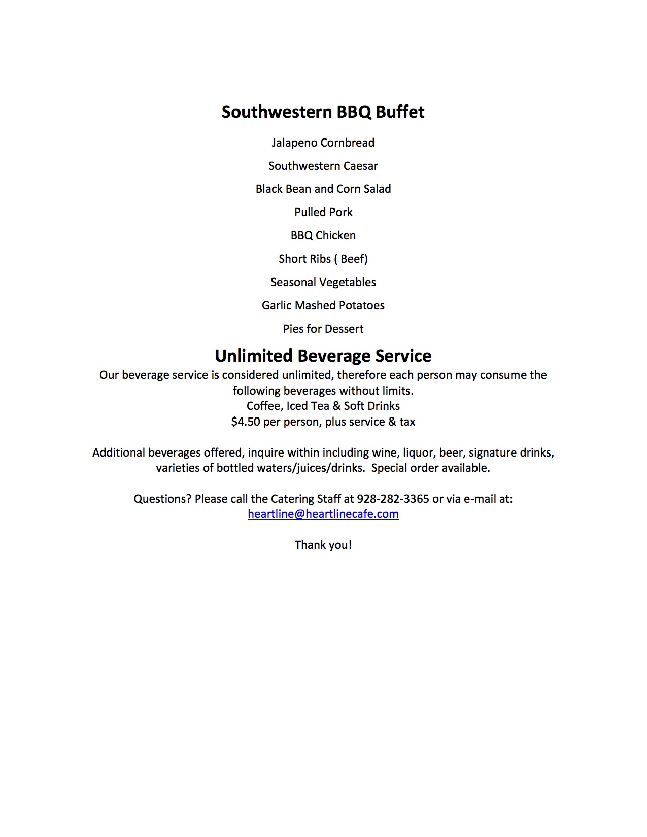 CATERING — The Heartline Cafe