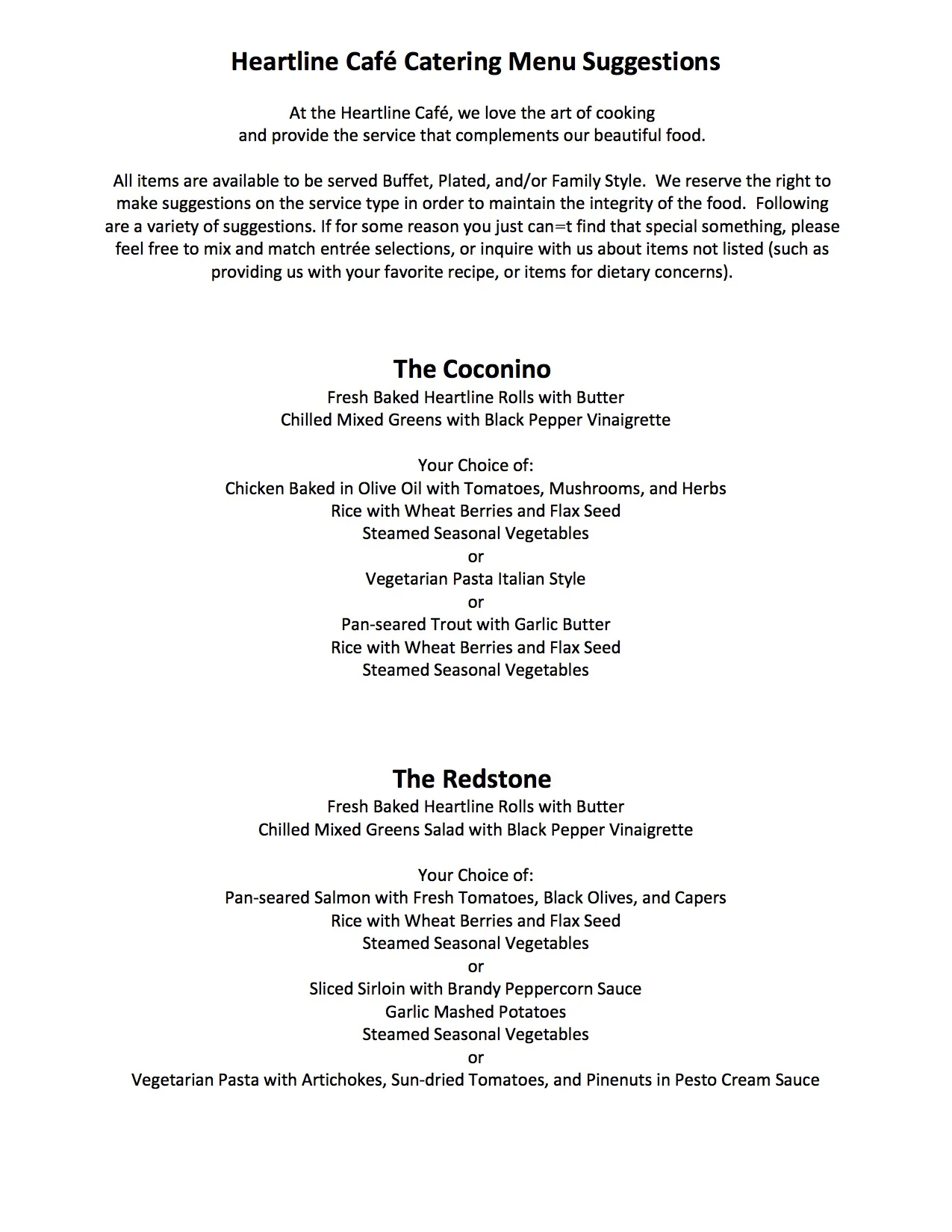 CATERING — The Heartline Cafe