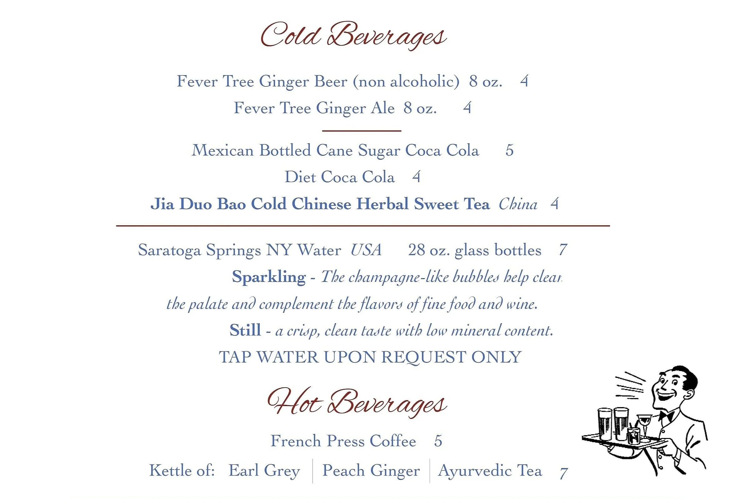 Cold Beverages Menu