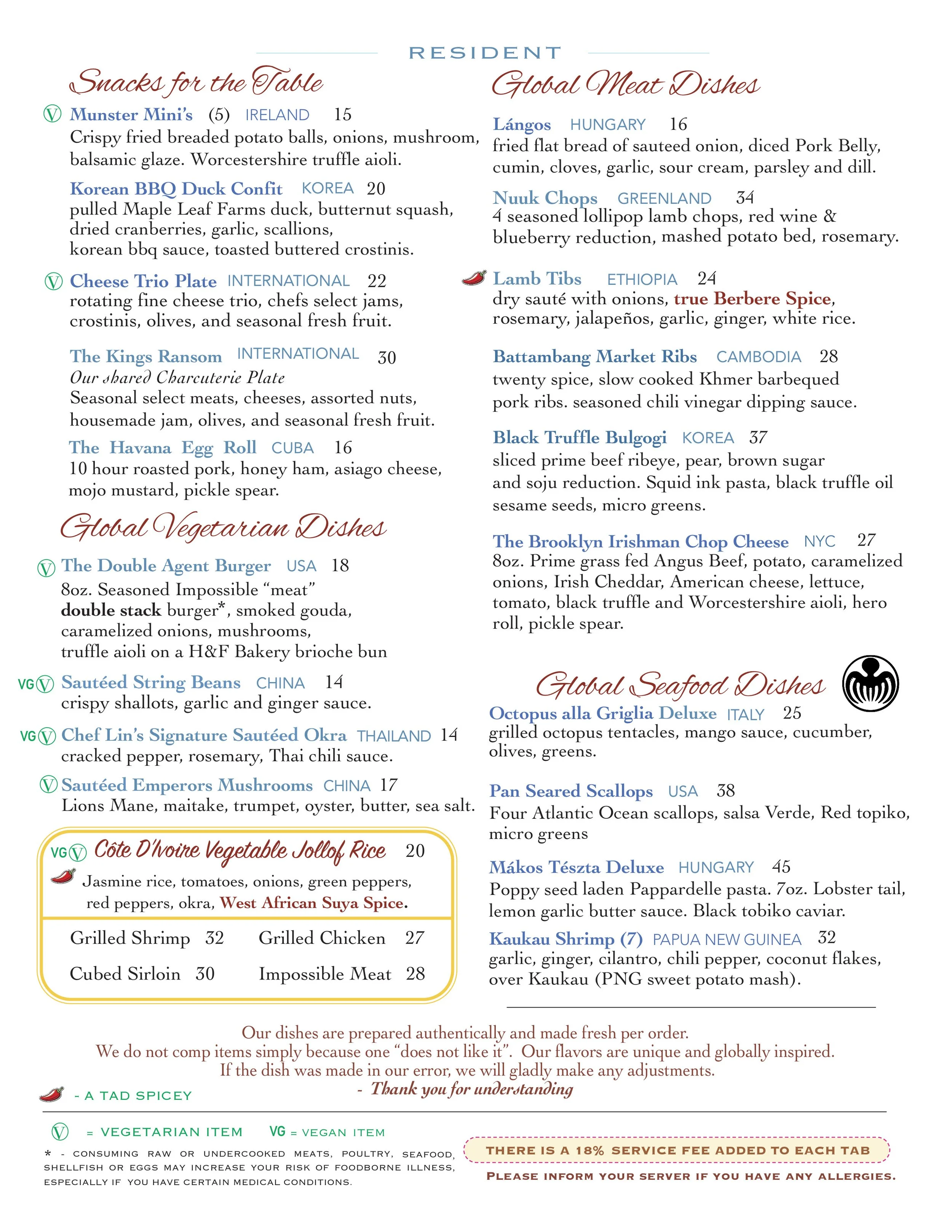 GLOBAL FOOD — MENU