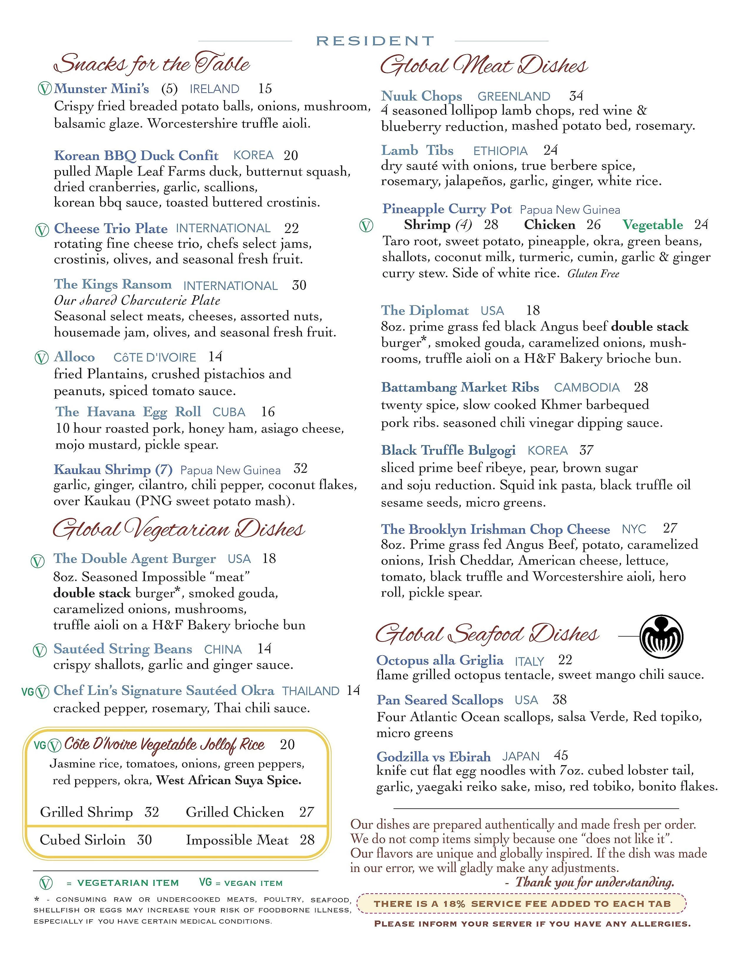 GLOBAL FOOD — MENU