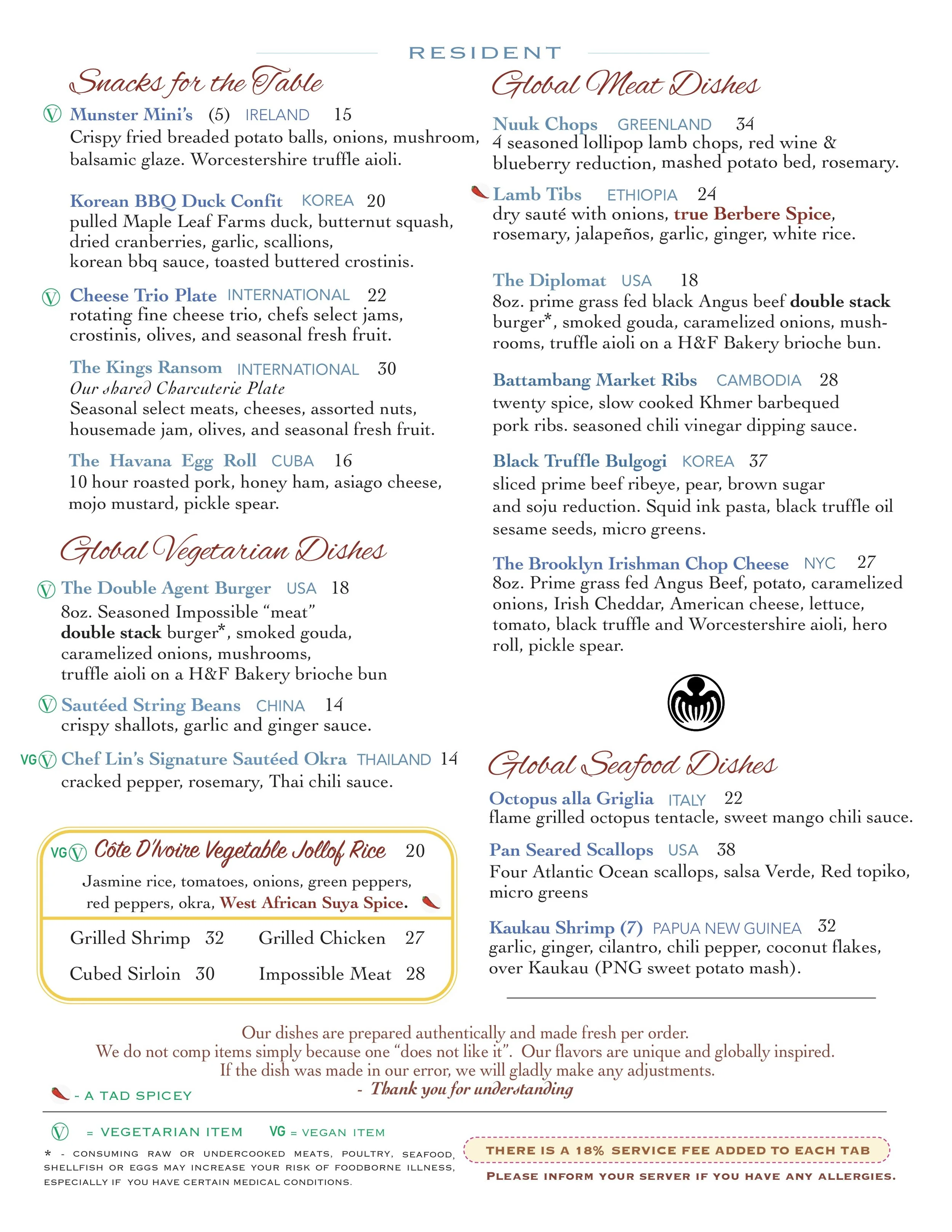 GLOBAL FOOD — MENU