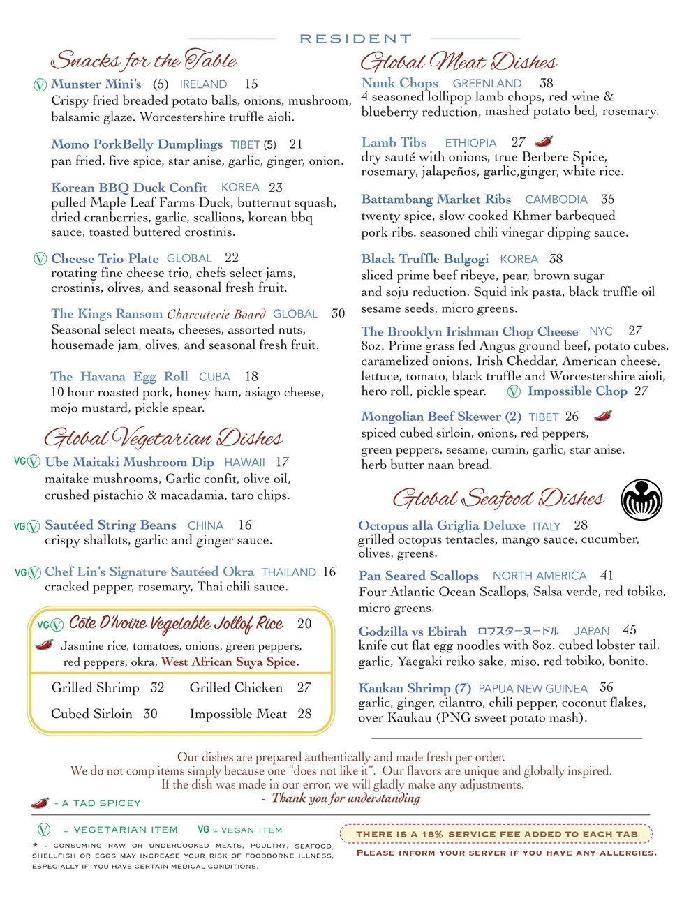 GLOBAL CUISINE — MENU