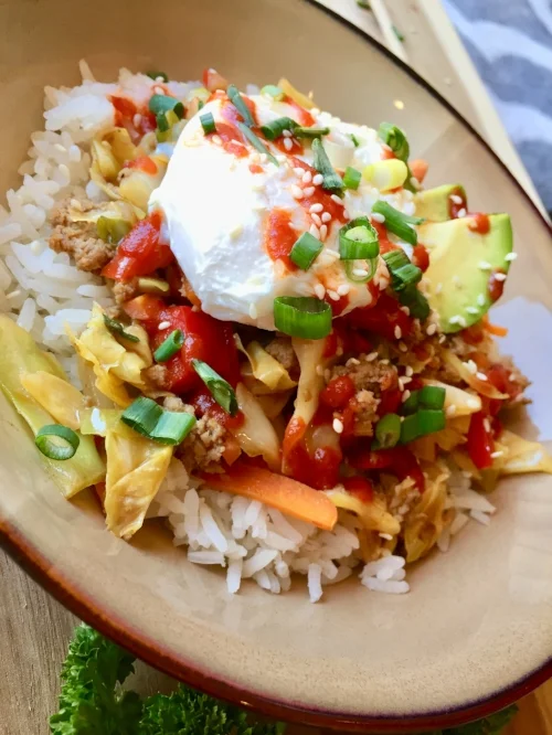 Unwrapped Egg Roll Rice Bowls — The Intrepid Cookie
