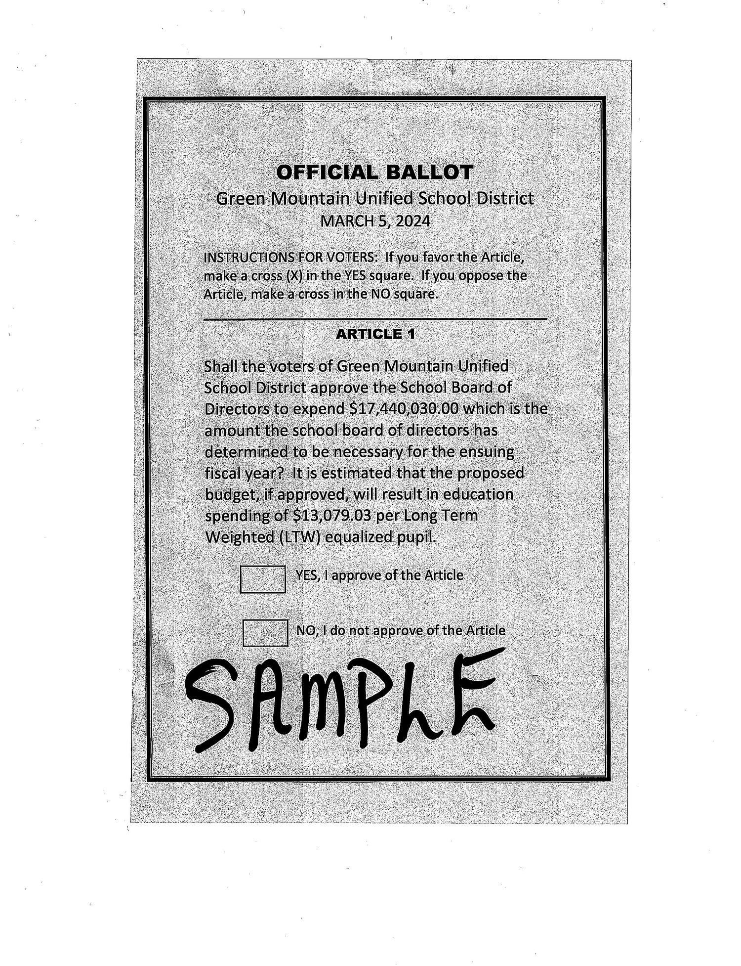 Sample Ballots - March 5, 2024 — Town of Cavendish, Vermont