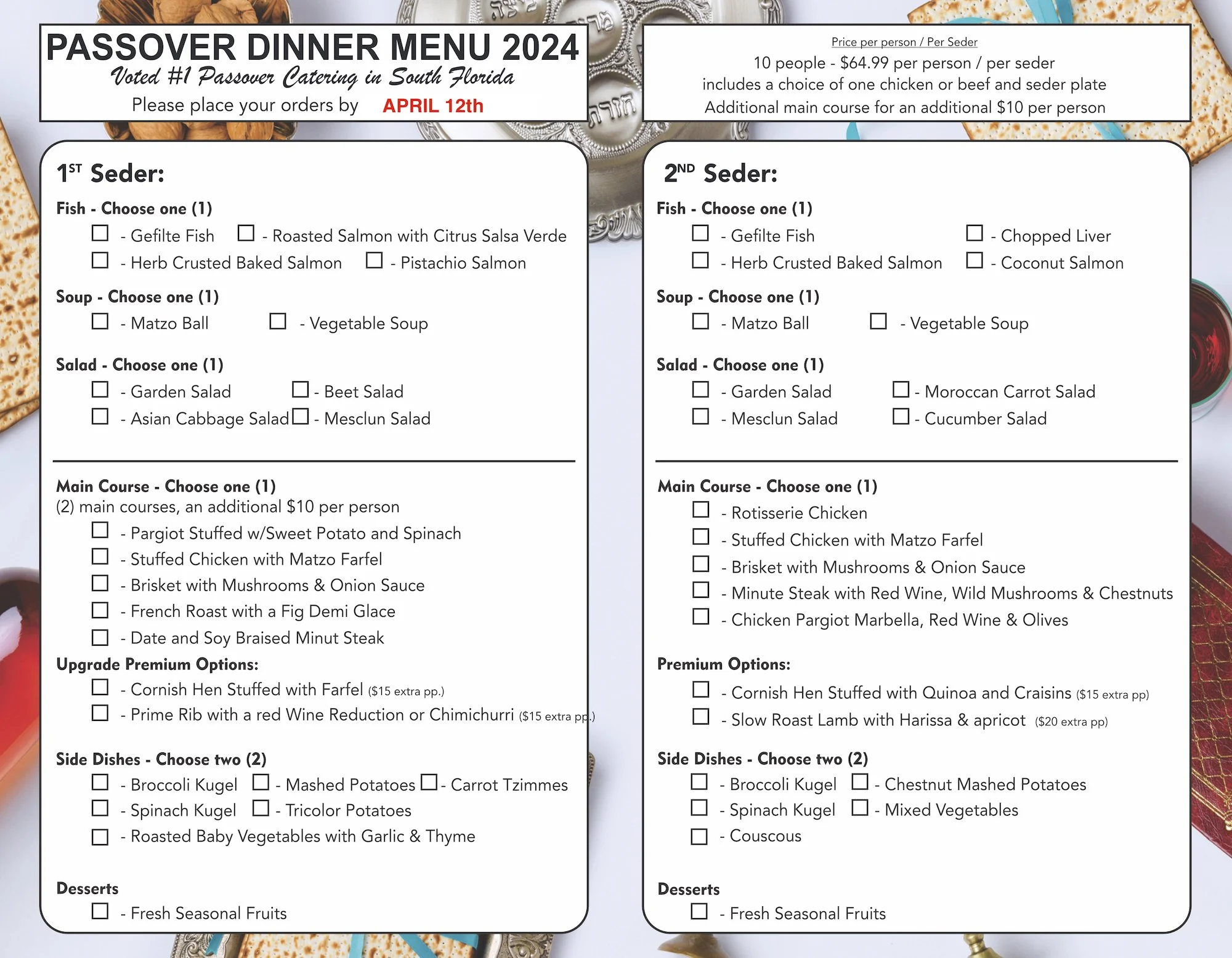 Passover Catering in Miami & Broward County, South Florida — Aroma Market