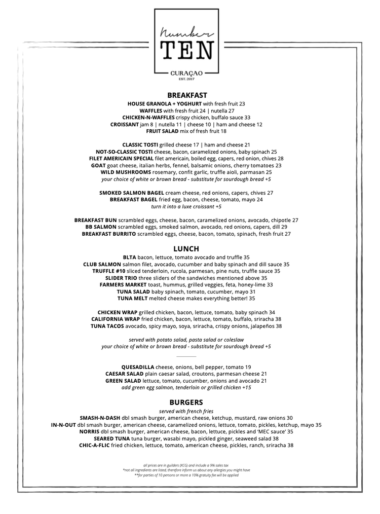 Coffee, Breakfast & Lunch — Number Ten Curaçao
