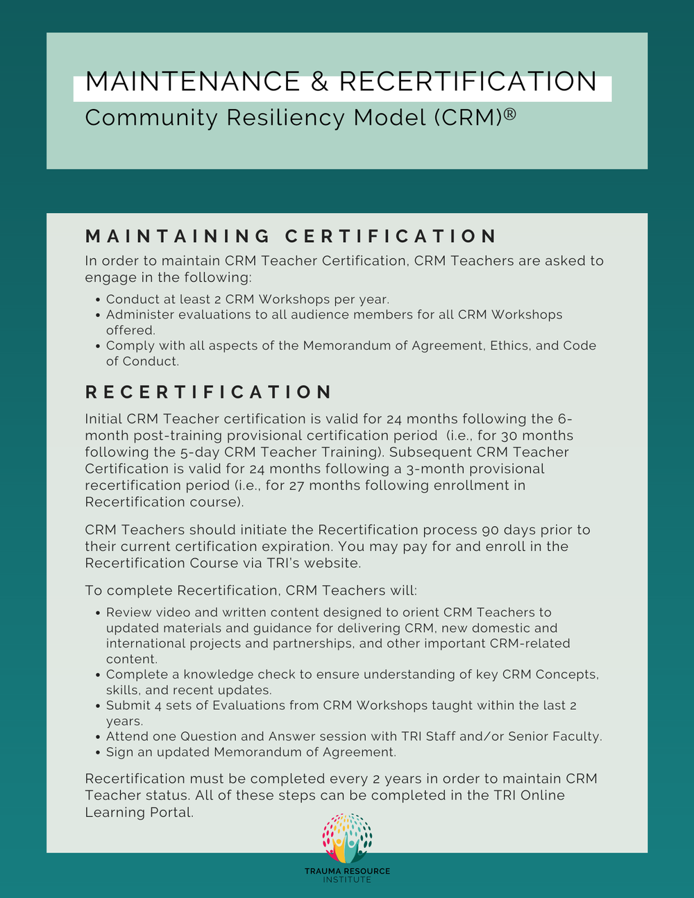 TRI Certification (in progress) — Trauma Resource Institute