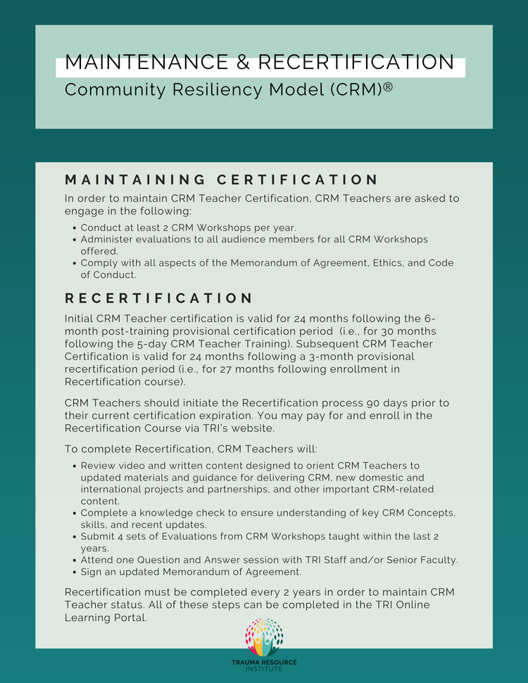 TRI Certification (in progress) — Trauma Resource Institute
