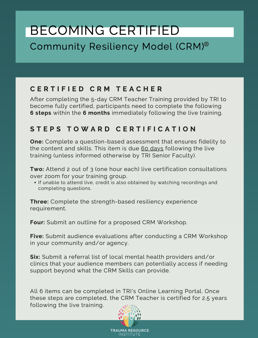 TRI Certification (in progress) — Trauma Resource Institute