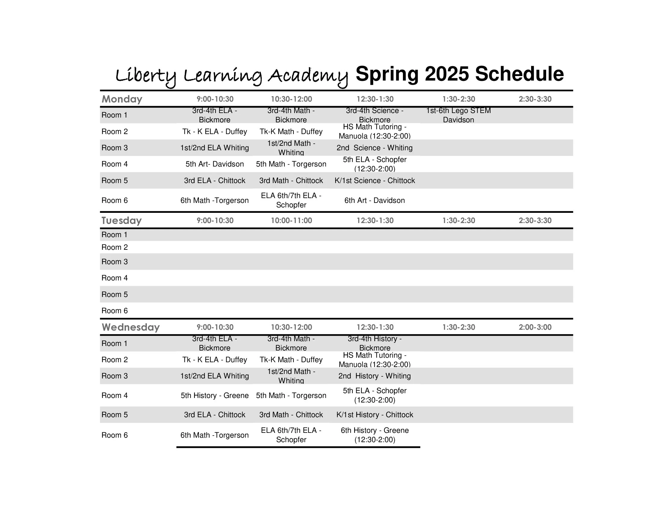 Classes — Liberty Learning Academy