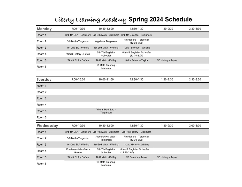 Classes — Liberty Learning Academy