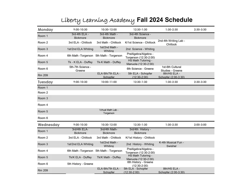 Classes — Liberty Learning Academy