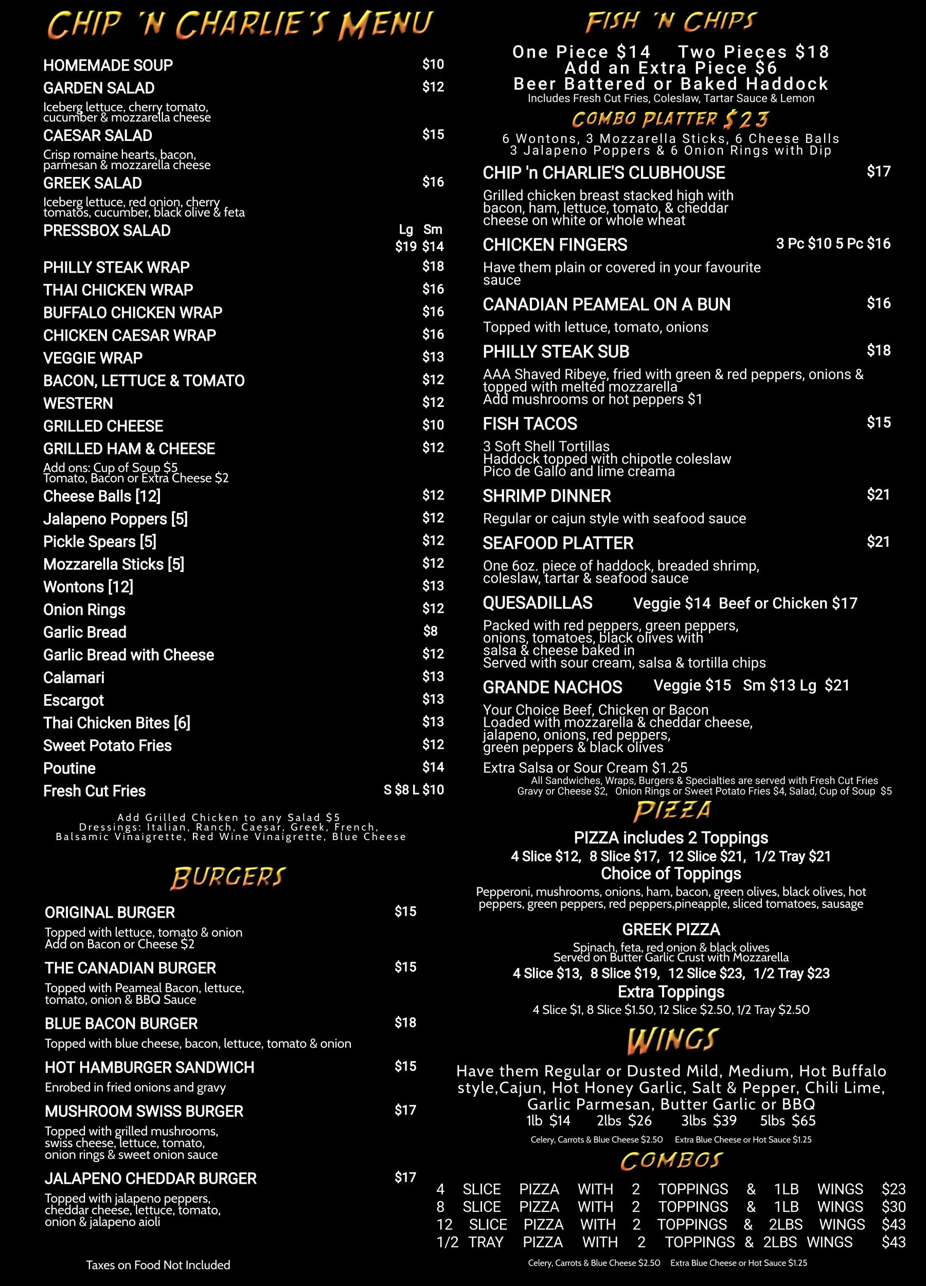 Menu — Chip n Charlies