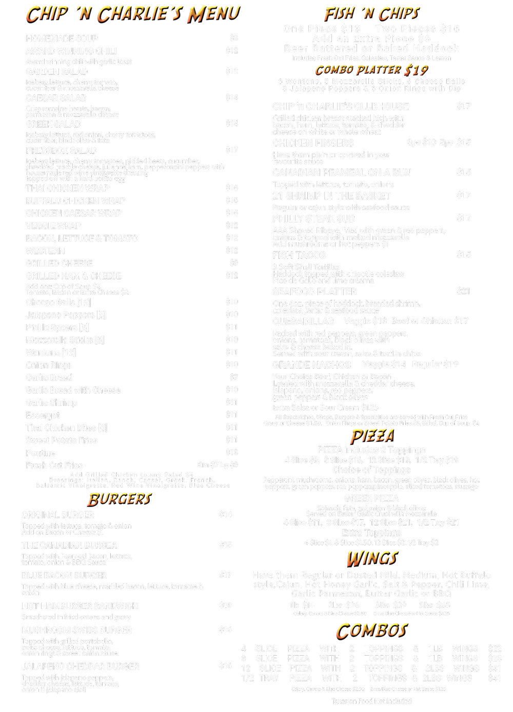 Menu — Chip n Charlies