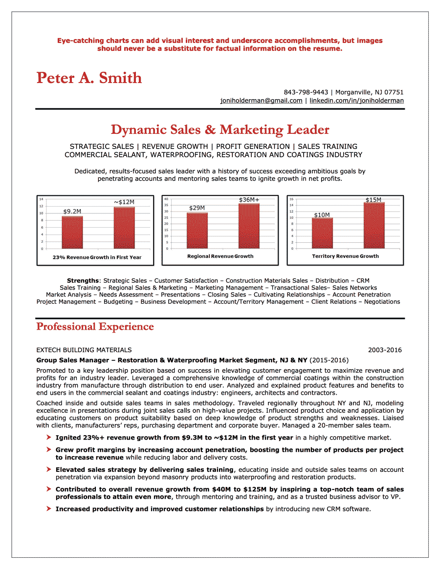 Sales Resume Example with Charts — Thrive! Resumes