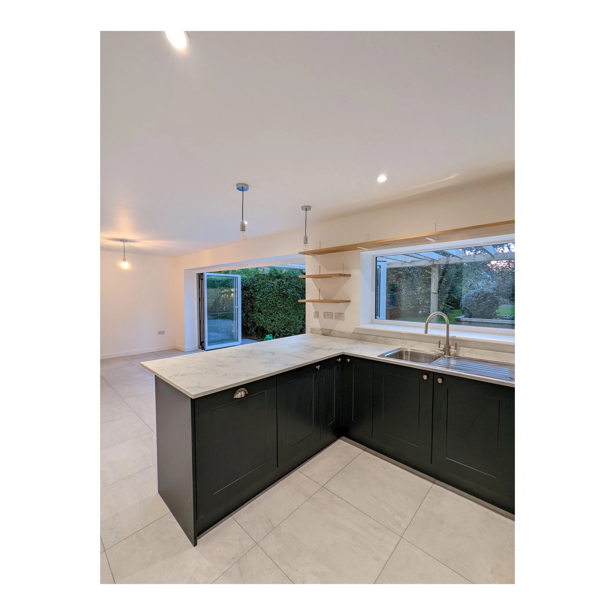 European Oak, open kitchen shelving — Norwegian Wood