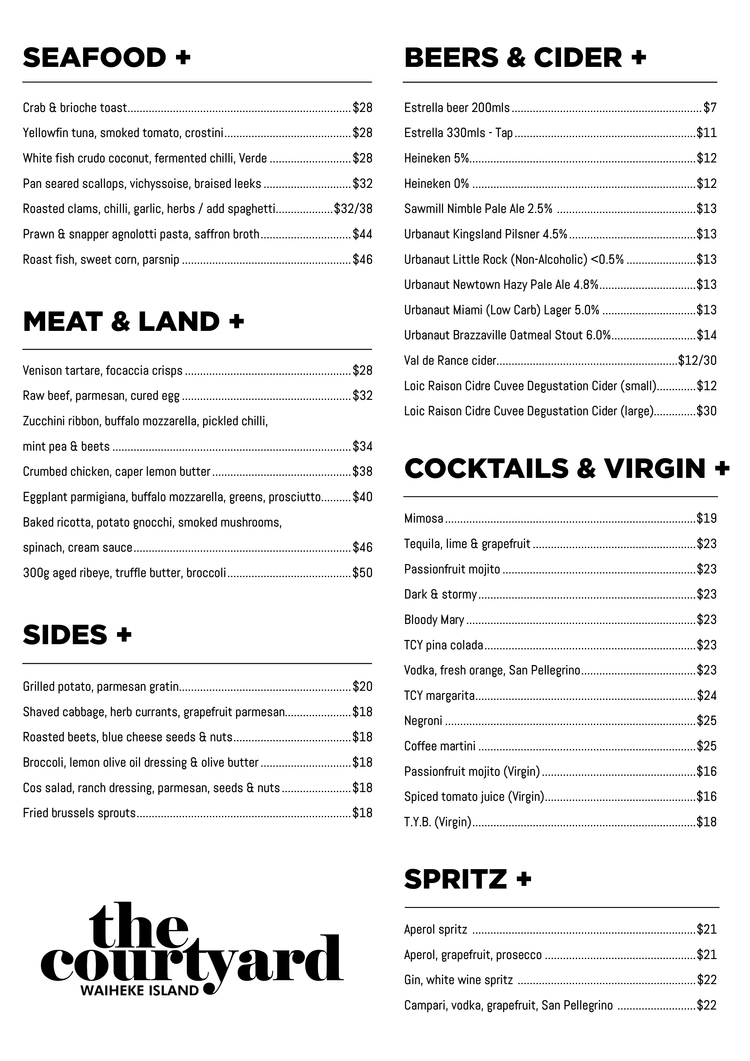 MENU — The Courtyard Restaurant & Garden Bar
