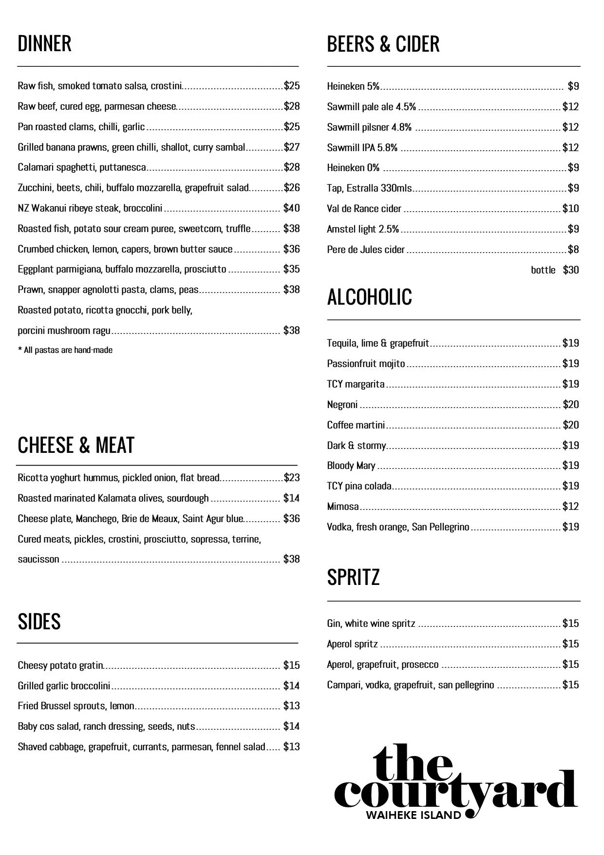 MENU — The Courtyard Restaurant & Garden Bar