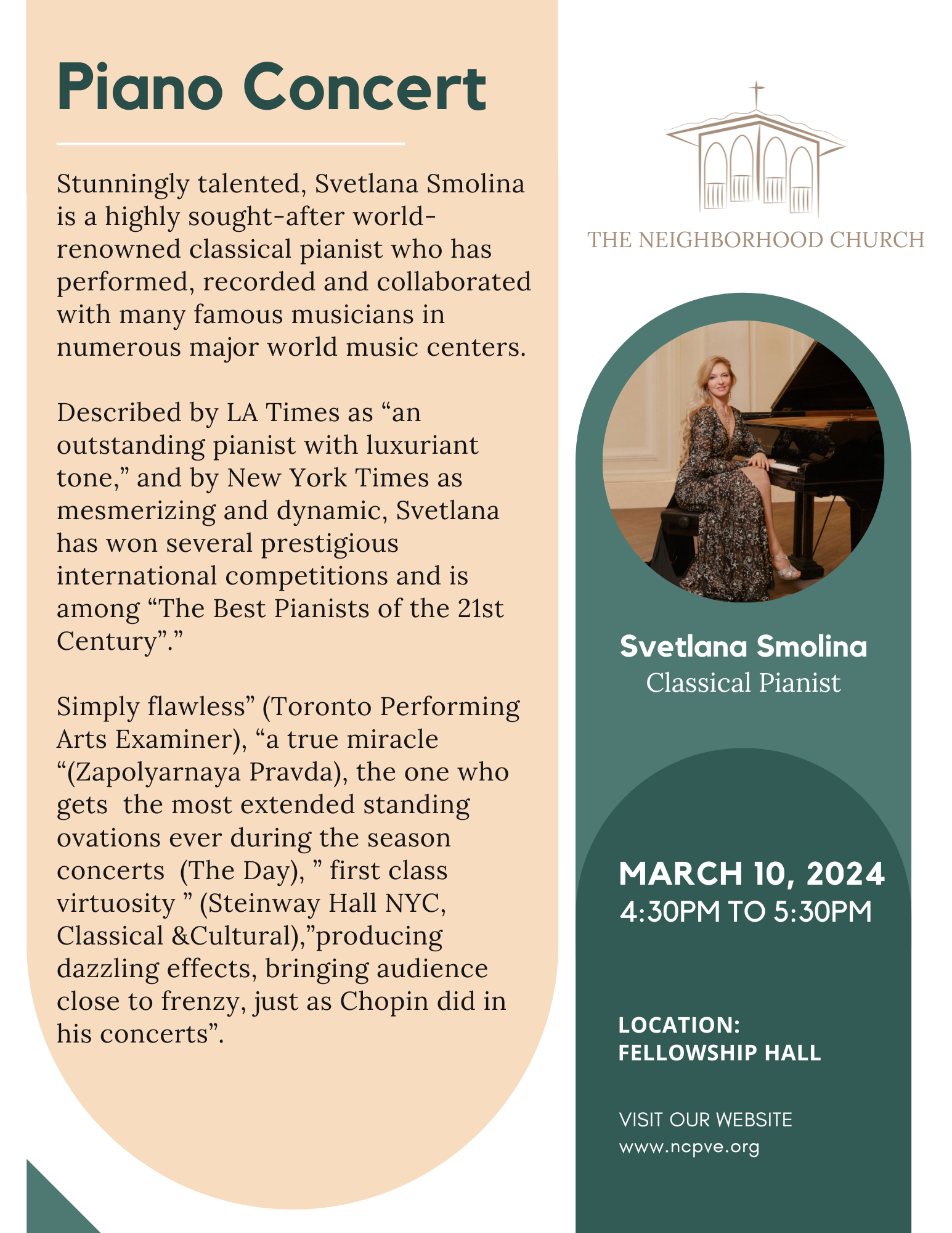 Piano Concert by Svetlana Smolina — The Neighborhood Church