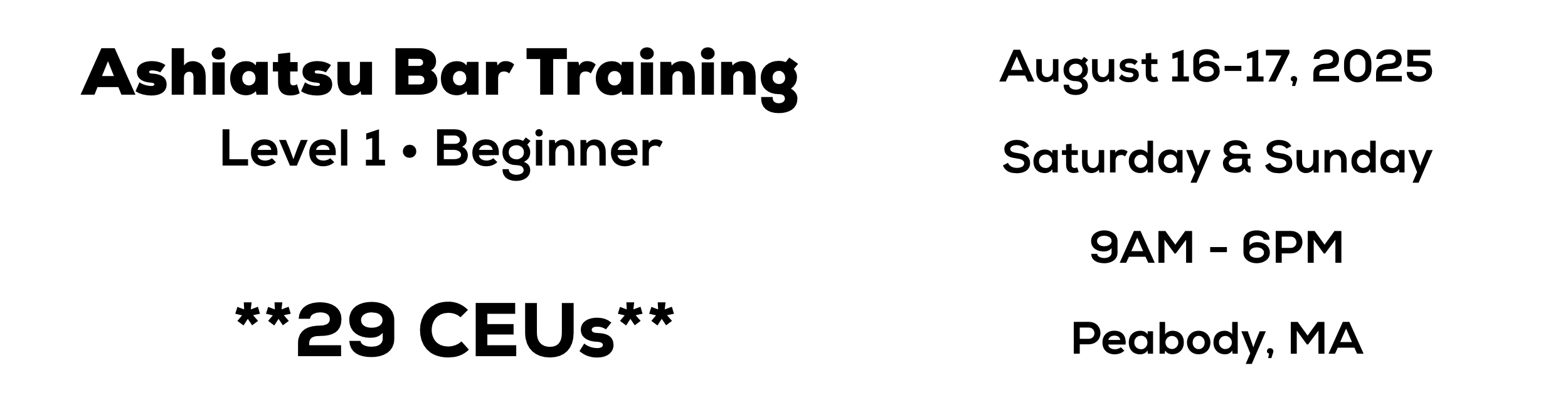 Ashiatsu Training Schedule | Ashiatsu Bar Class