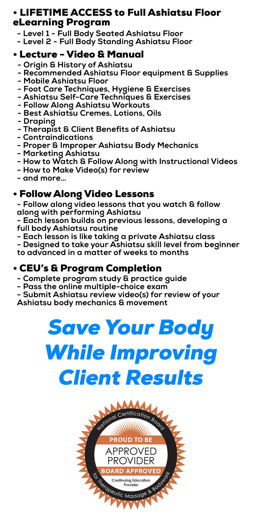 Ashiatsu Training eLearning Sign-Up | SAVE THOUSANDS