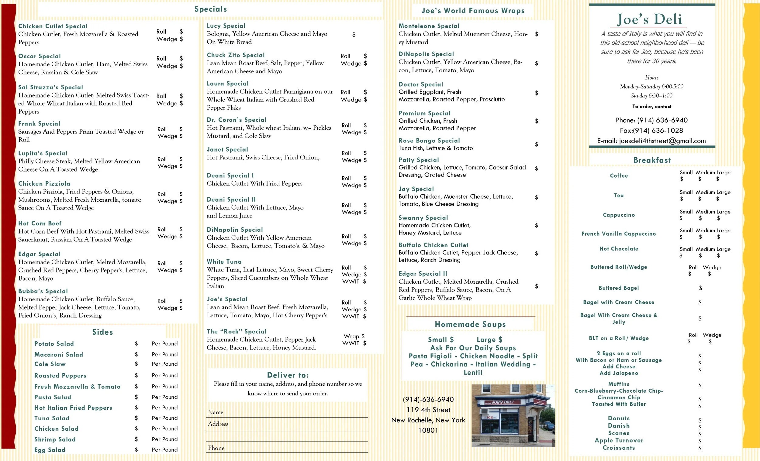 Morning-Afternoon Menu — Joe's Deli