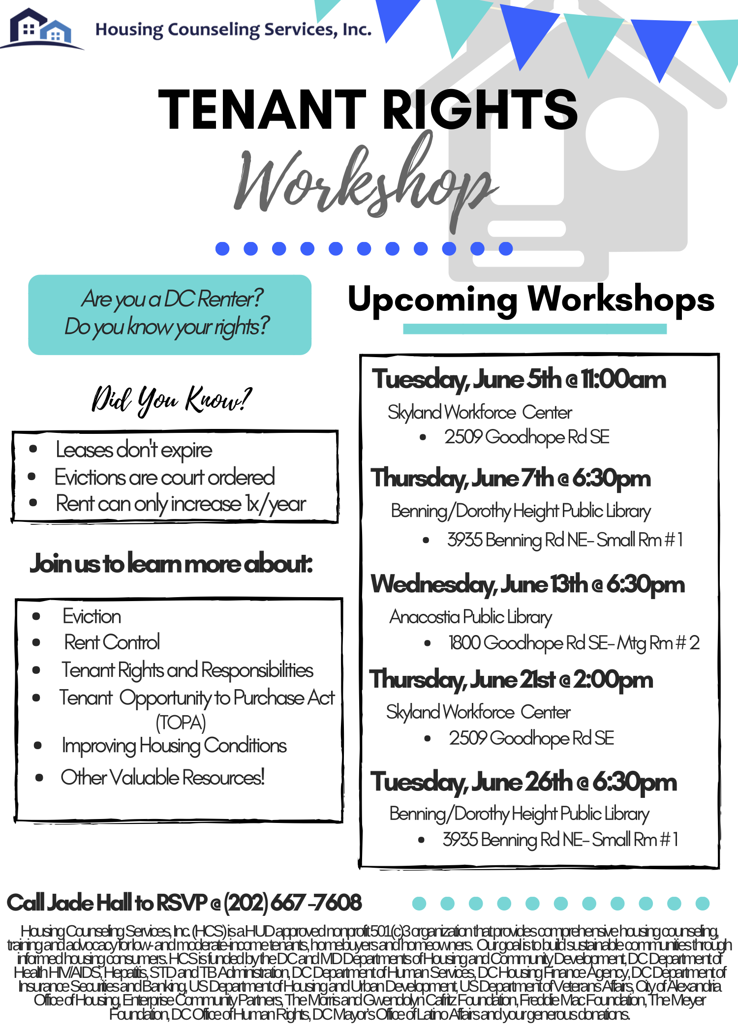 June 21 & 26 | Tenant Rights Workshops — Congress Heights on the Rise