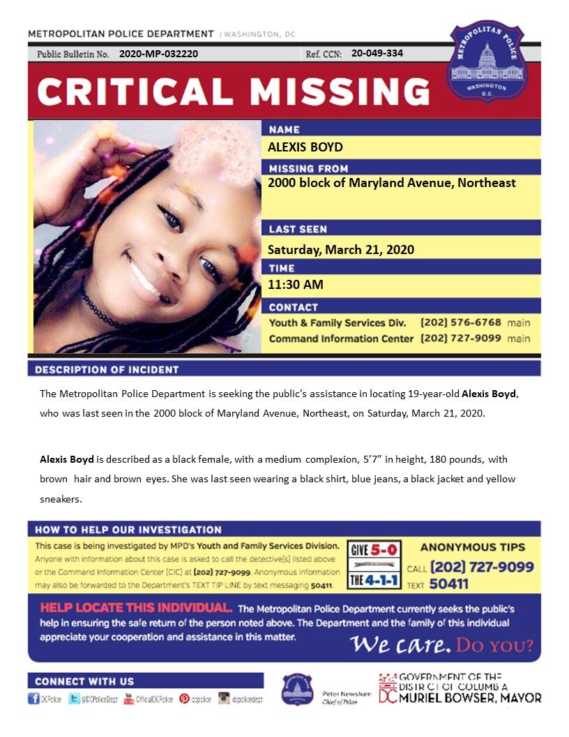 UPDATE: LOCATED | Alexis Boyd, 19 — Congress Heights on the Rise