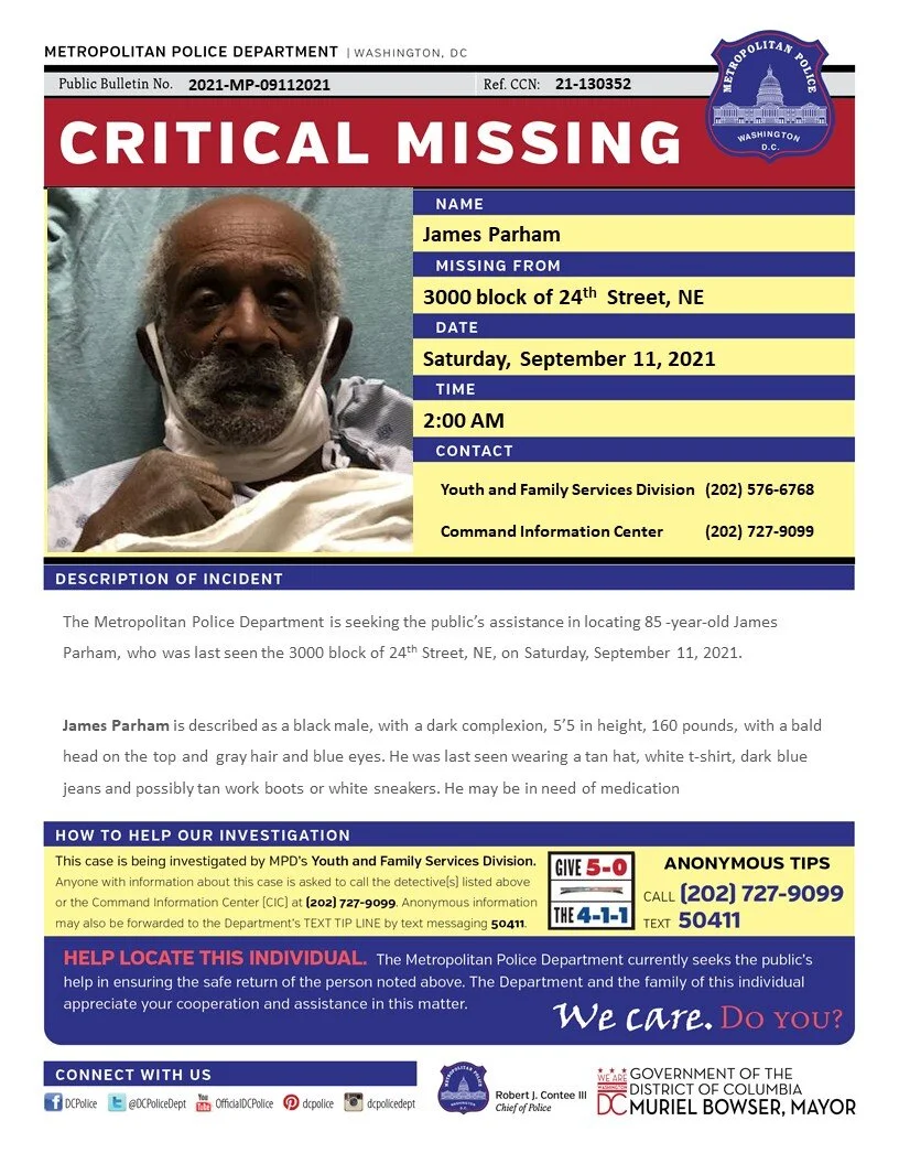 SILVER ALERT CRITICAL MISSING - James Parham, 85 — Congress Heights on ...