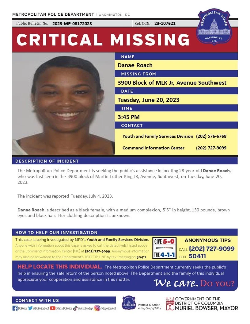 CRITICAL MISSING | Danae Roach, 28 — Congress Heights on the Rise