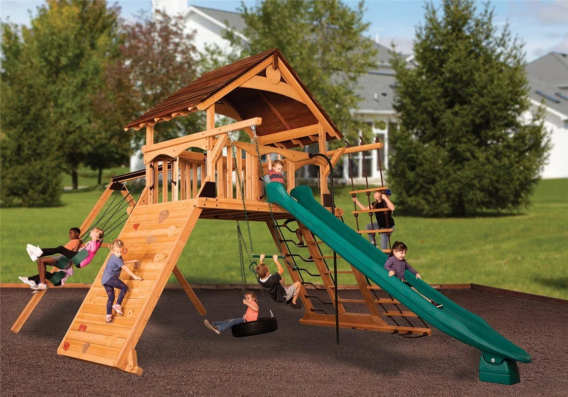 Backyard Adventures Titan Peak Jumbo 1 w/ Wood Roof Playset — American ...