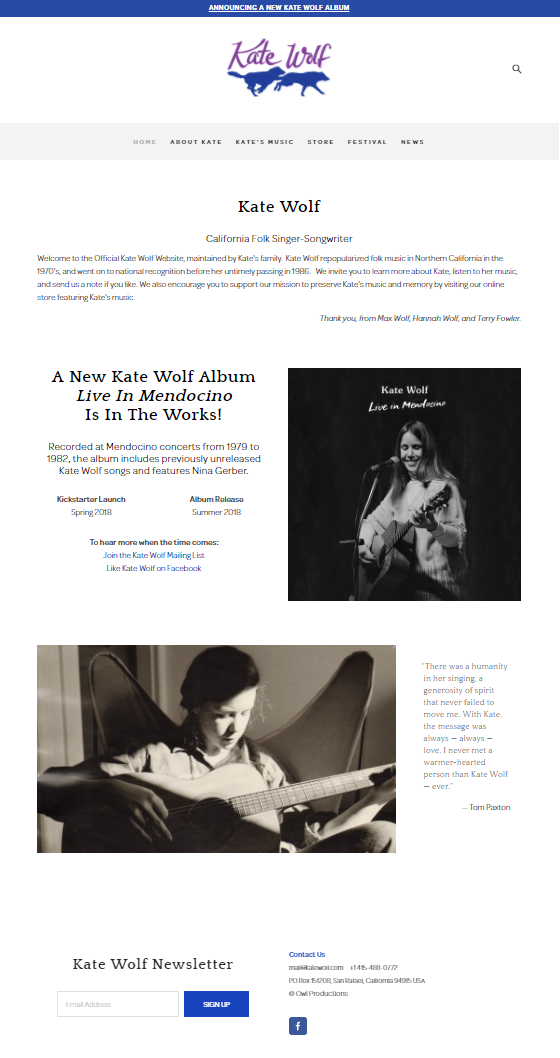 Kate Wolf News — Official Kate Wolf Website